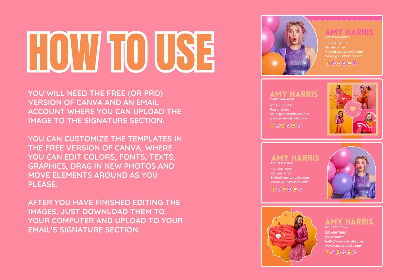 Cute Email Signature Bundle - Set of 4 Cute Editable Email Templates ...