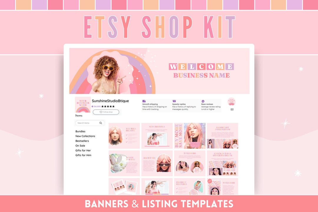 Etsy Shop Kit - Pastel Candy Store Branding - Cute Colorful Cover ...