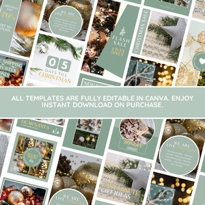 Christmas Instagram Template Bundle: Green and Gold Xmas Posts, Stories ...