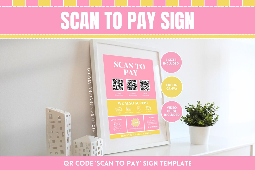 Colorful Scan to Pay Template QR Code Sign - Easy Payment & Follow Us ...