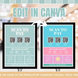 Scan to Pay Template QR Code Sign - Easy Payment & Follow Us on Social ...