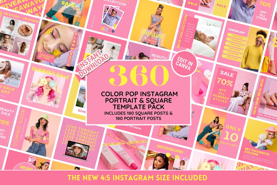 Instagram Template Portrait & Square Bundle: Color POP Social Media ...