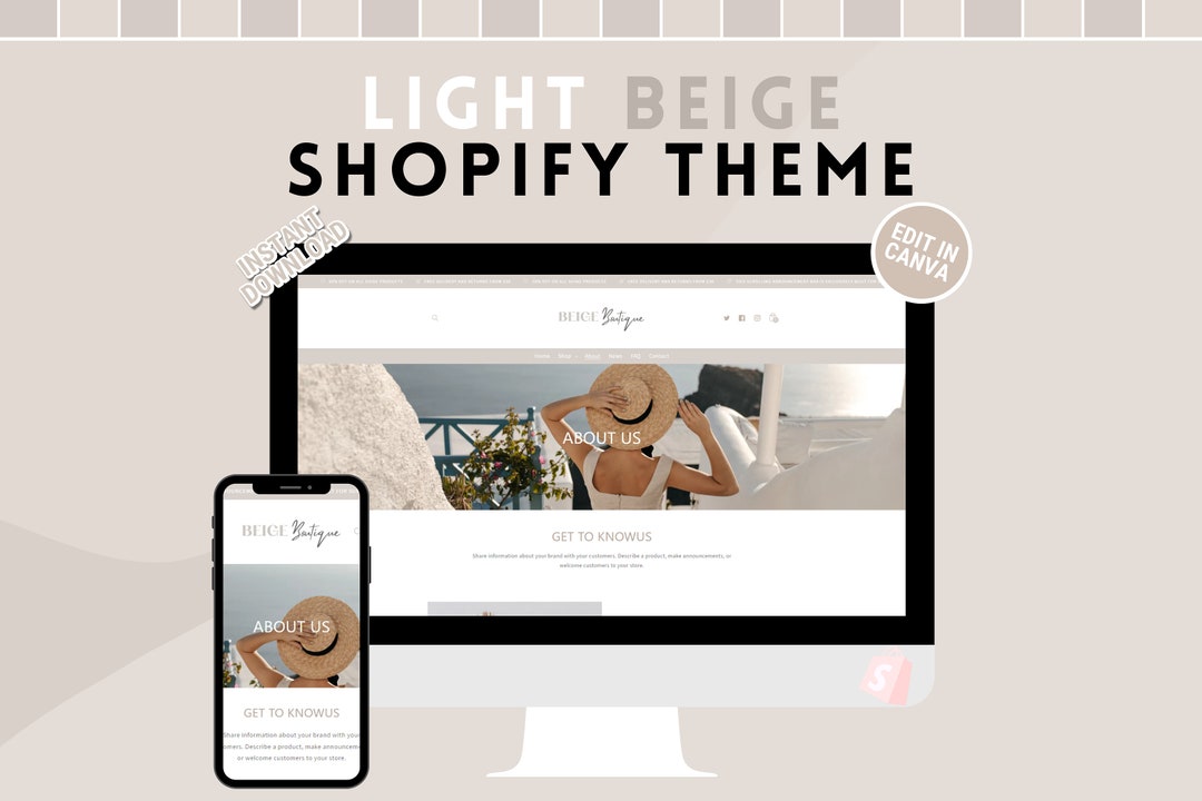 Cute Shopify Theme Light Beige Canva Banners & Logo Templates Easy ...