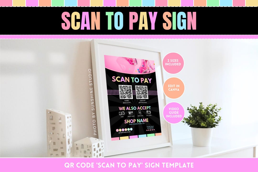 Pastel Neon Scan to Pay Template QR Code Sign - Easy Payment & Follow ...