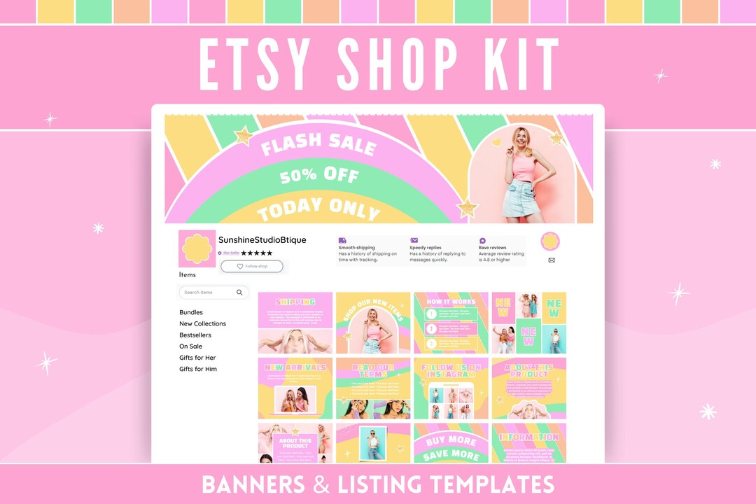 Rainbow Pastel Branding Kit for Your Etsy Shop: Happy Colors Banners ...