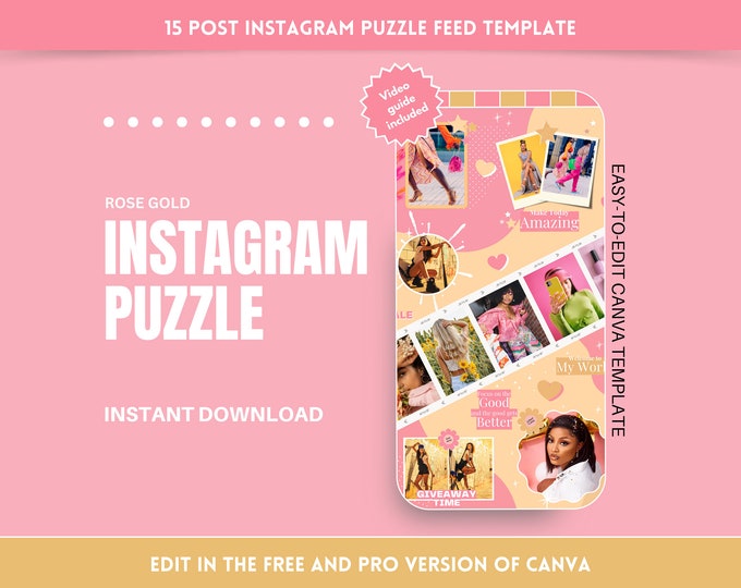 Instagram Puzzle Feed Template. Editable in Canva. 18 Luxury Black ...