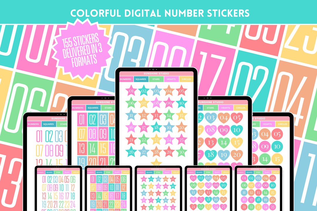 Colorful Digital Planner Sticker Set - Square, Heart, Star, Circle ...