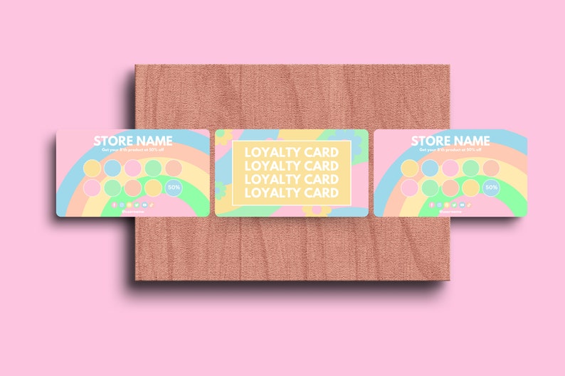 Cute Pastel Loyalty Card Template - Customer Punch Stamp Card - Edit in ...