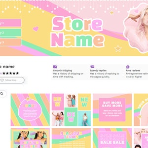 Rainbow Pastel Branding Kit for Your Etsy Shop: Happy Colors Banners ...