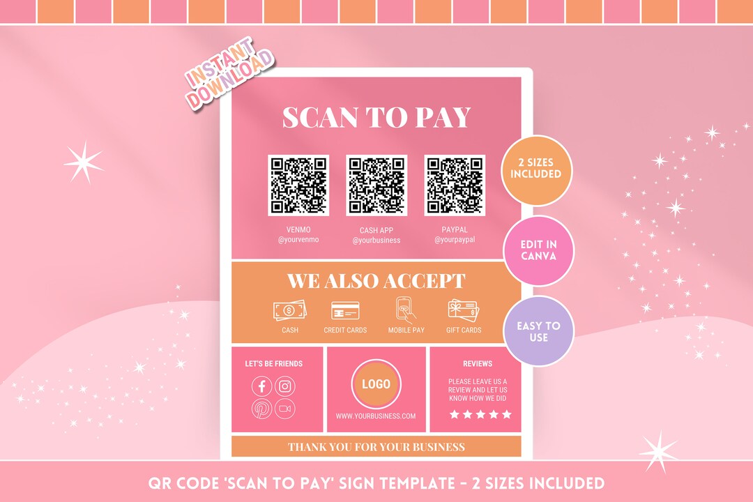 Scan to Pay Template QR Code Sign Easy Payment & Follow Us on Social ...
