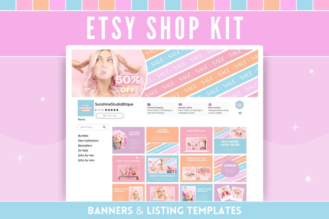 Etsy Shop Kit - Bright Pastel Store Branding - Cute Rainbow Cover ...