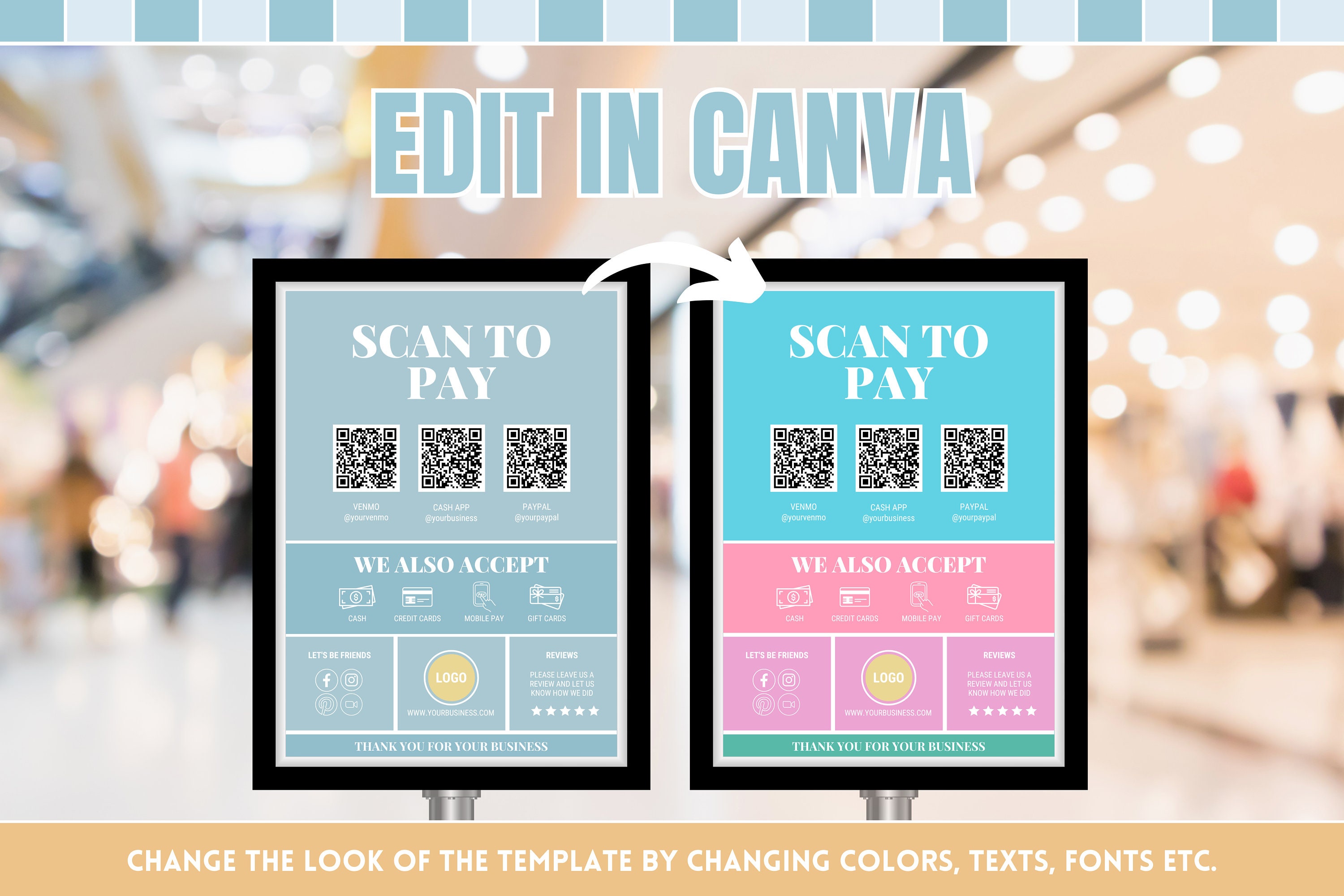 Blue Scan to Pay Template QR Code Sign - Easy Payment Display ...