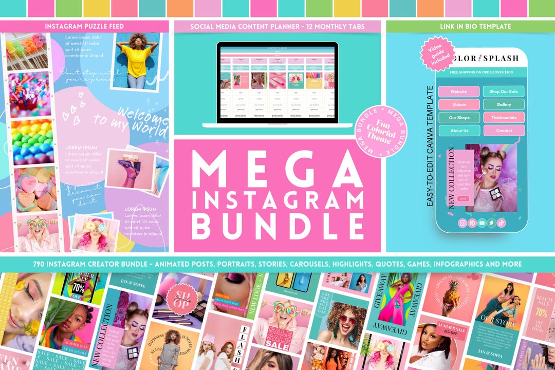 Instagram Mega Bundle Kit: Colorful Stories, Posts, Carousels, Quotes ...