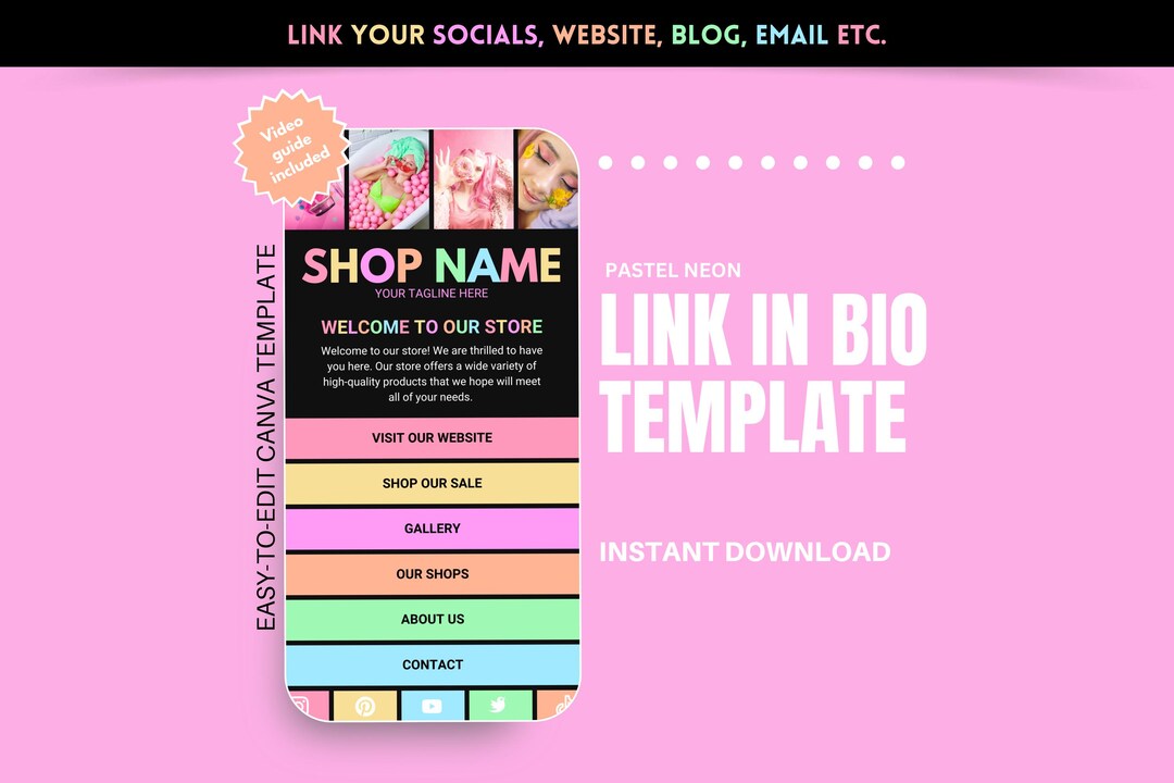 Pastel Neon Link in Bio Template - Small Business Canva Website ...