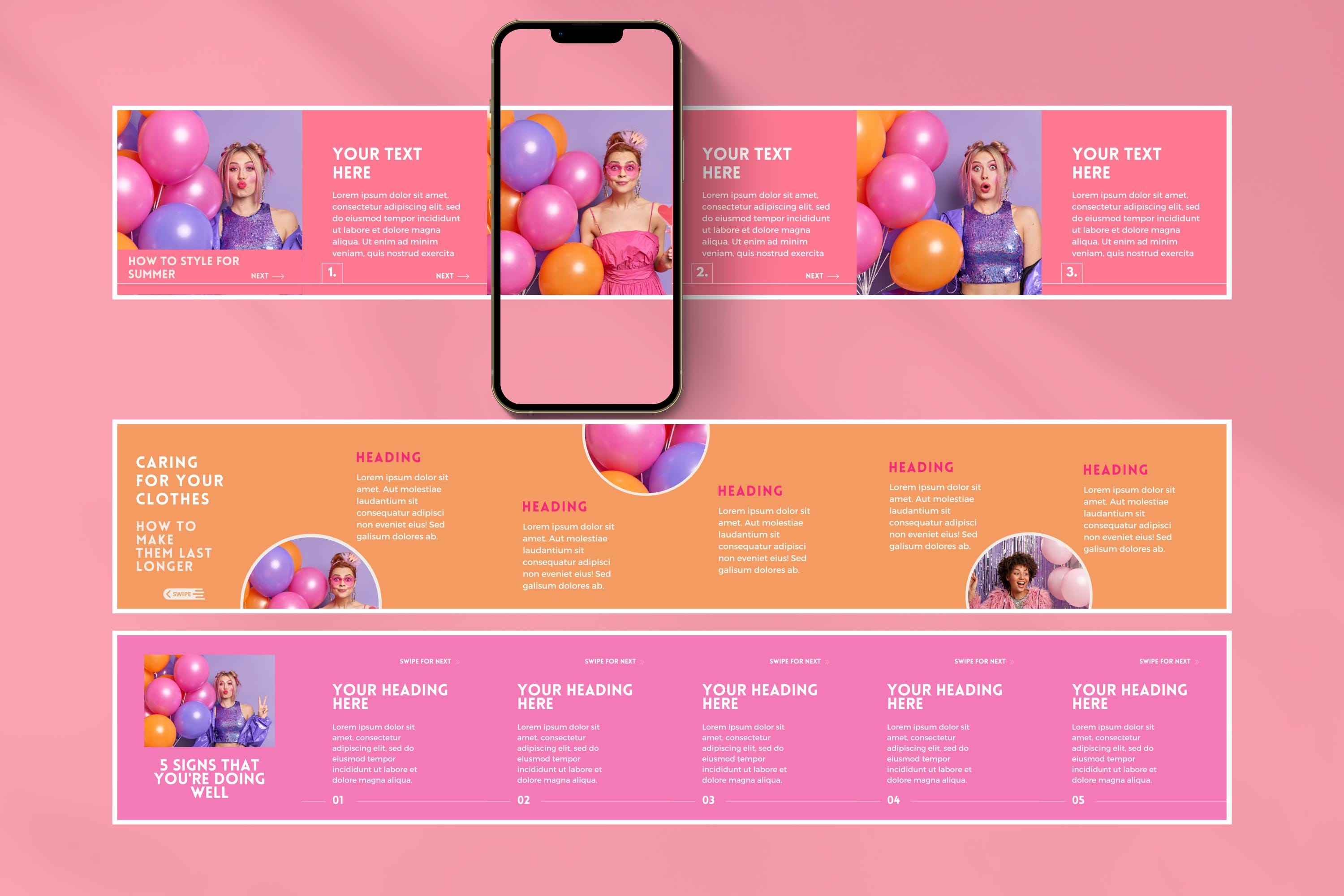 Seamless Instagram Carousel Bundle - Colorful and Fun Grid Template ...