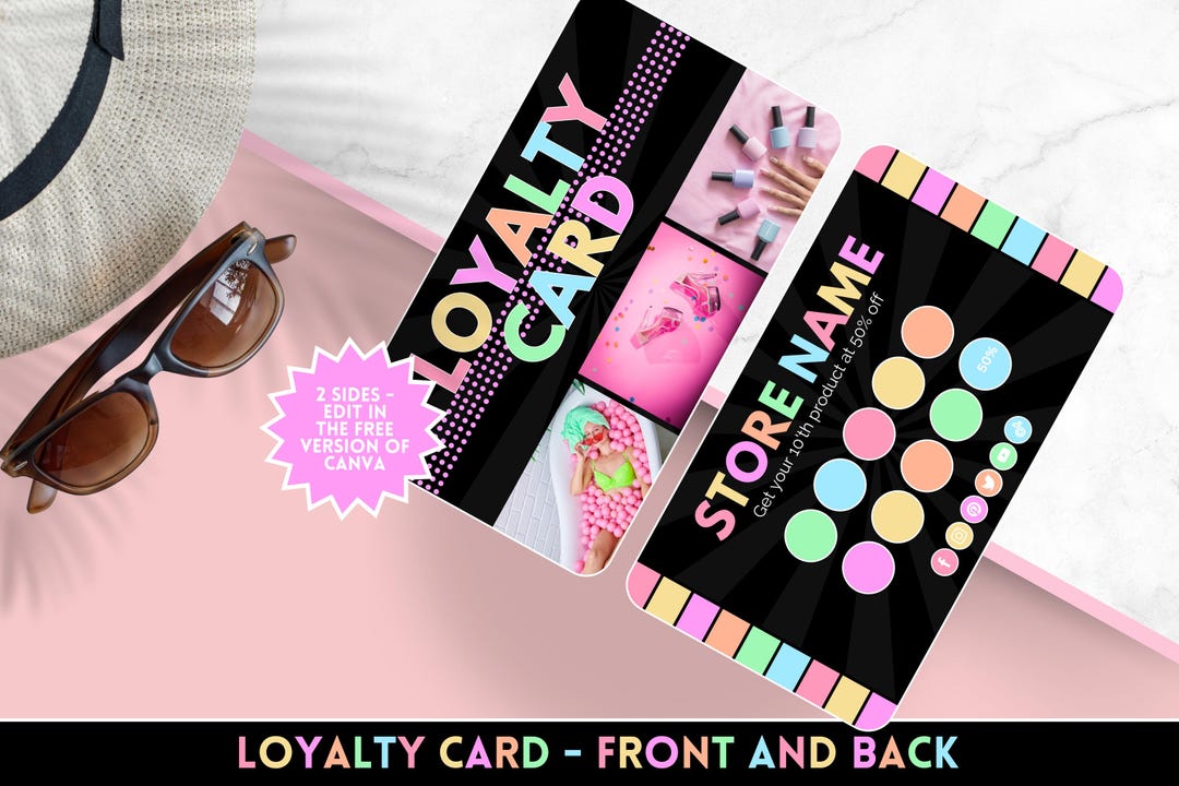 Pastel Neon Loyalty Card Template - Customer Punch Stamp Card - Edit in ...