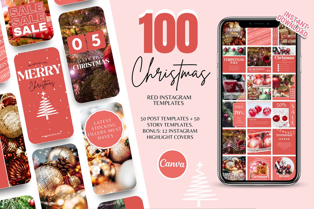 Christmas Instagram Template Bundle: Bright Festive Xmas Posts, Stories ...