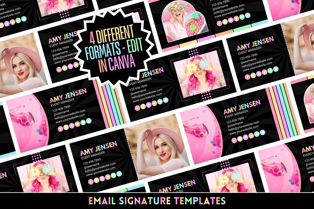 Pastel Neon Email Signature Set - Bundle of 4 Editable Email Templates ...