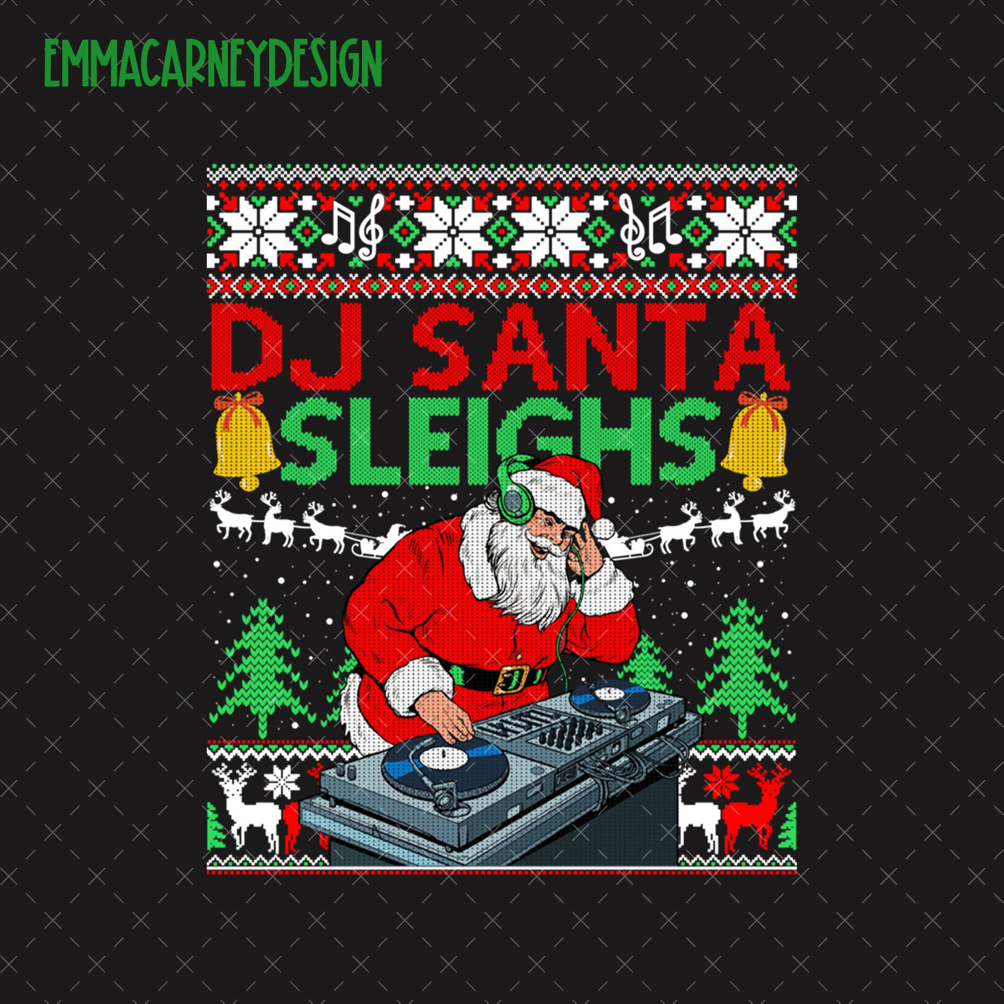 DJ Santa Sleighs Christmas Png, Funny Santa Musician Png, Music Lover ...