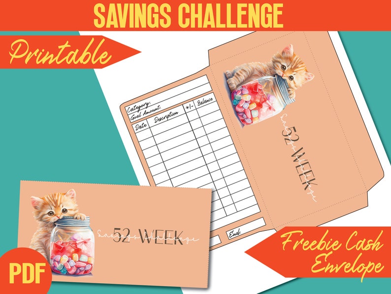 Savings Challenges Cute Kitty Printables 52 Week A4 Letter - Etsy