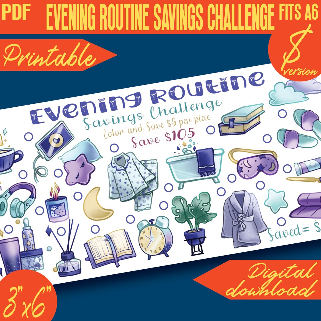 Evening Routine Savings Challenge Mini Color and Save Printable 100D ...