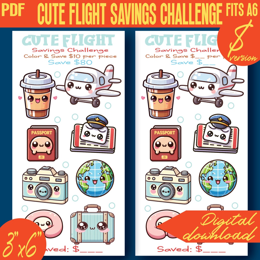 Cute Flight Savings Challenge Mini Color and Save Printable 100D III ...