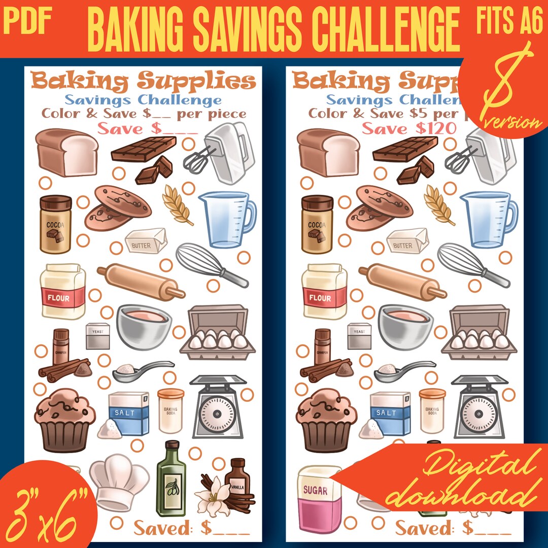 Baking Supplies Savings Challenge Mini Color and Save Printable 100D ...