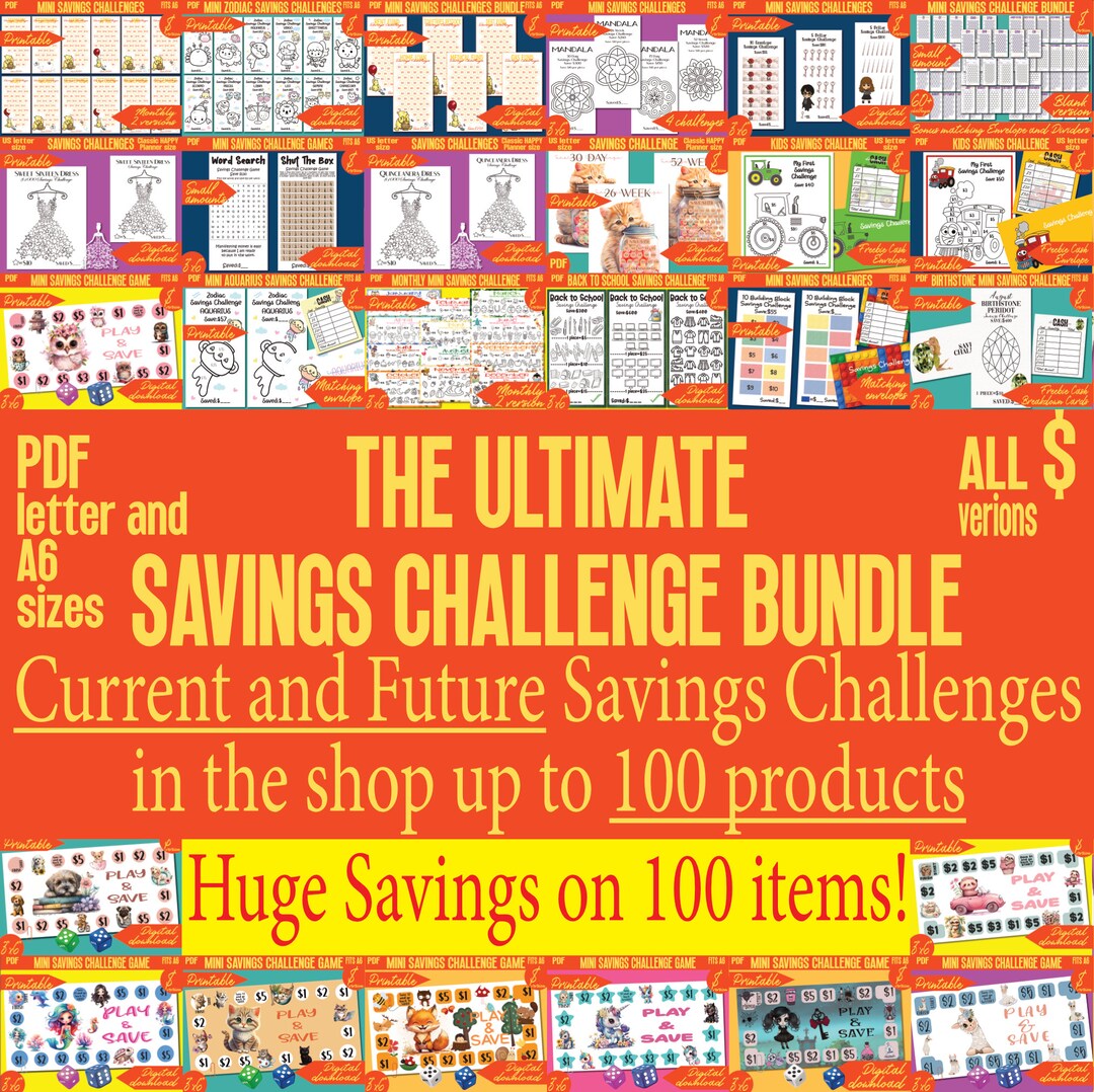 Ultimate Savings Challenges Bundle Printables and Games 120 A6, Letter ...