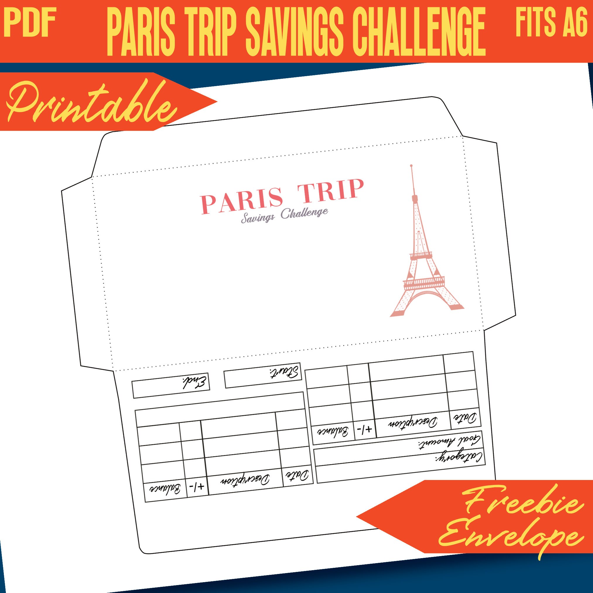 Paris Trip Mini Savings Challenge Color and Save Printable 100D III A6 ...