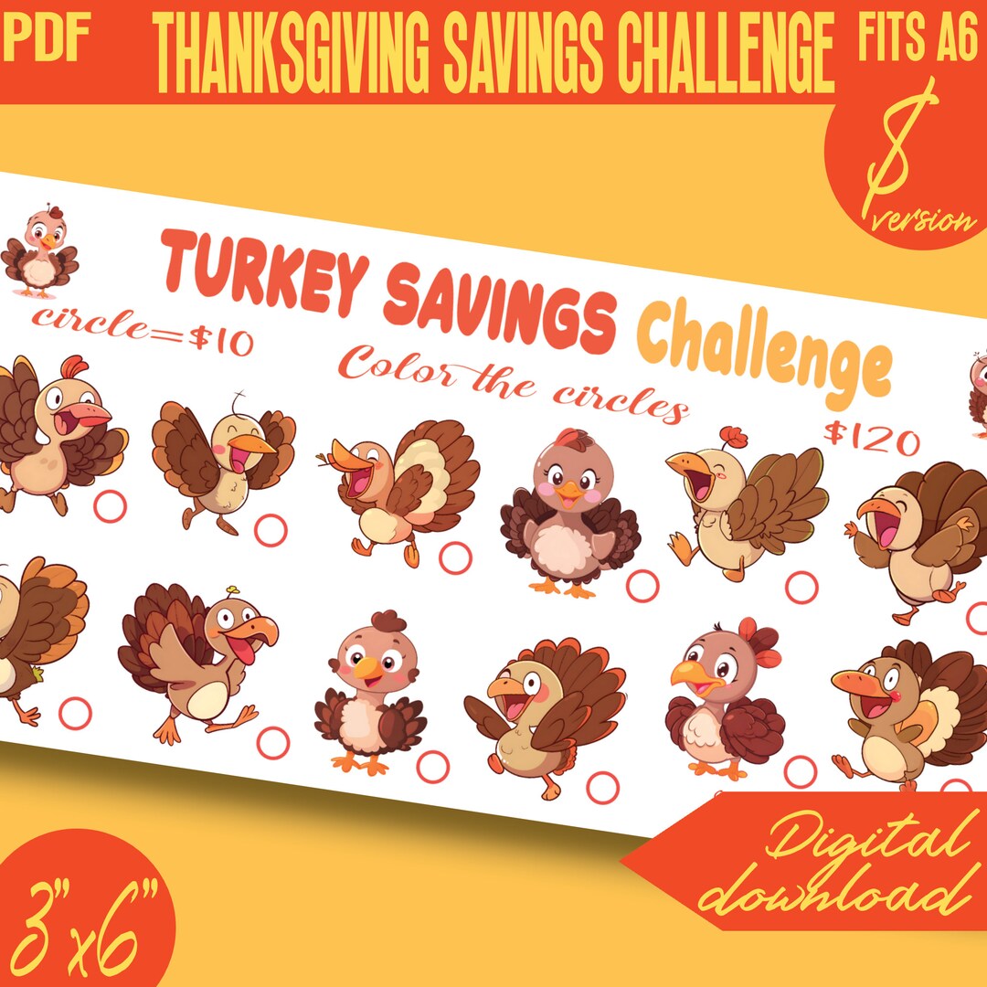 Cute Thanksgiving Turkey Savings Challenge Color and Save Printable ...
