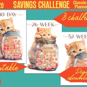 Savings Challenges Cute Kitty Printables 52 Week 100P | A4 Letter Size ...