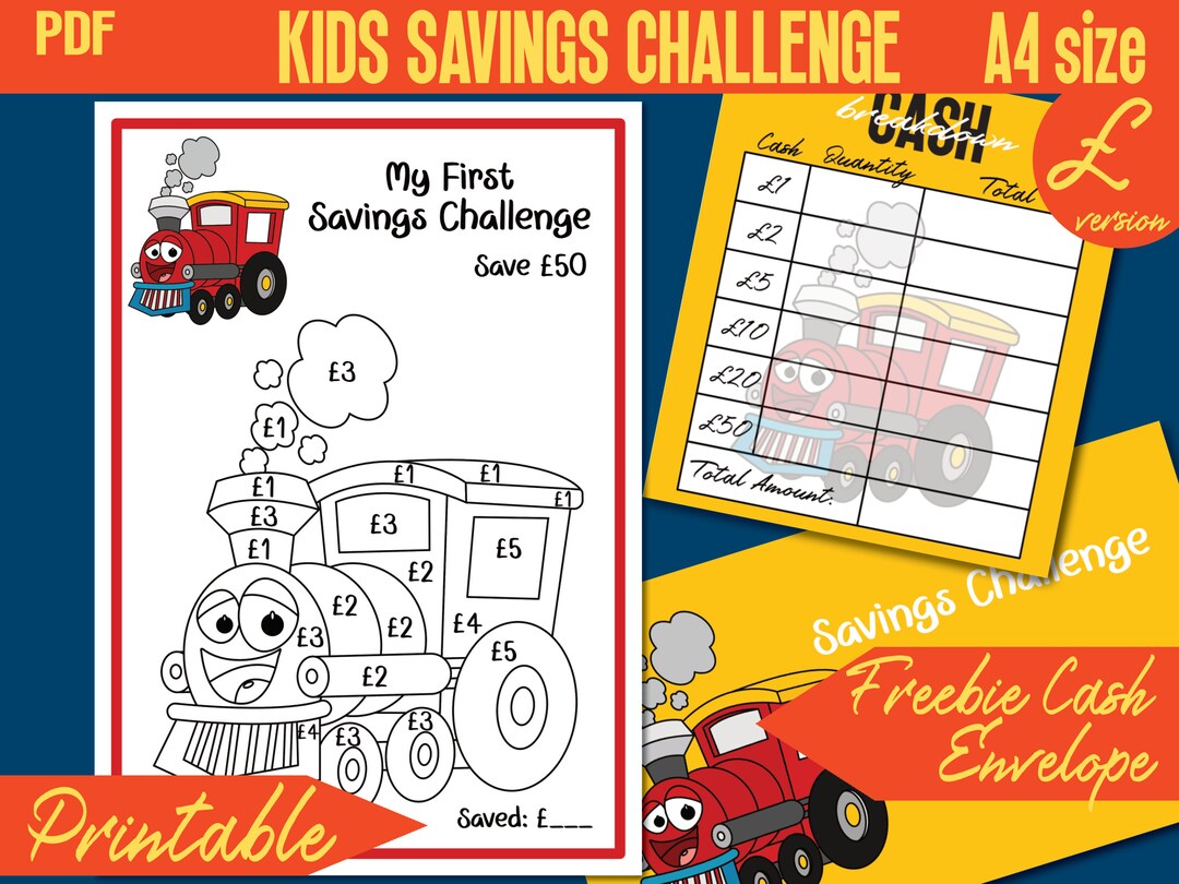 My First Train Savings Challenge for Kids Color and Save Printable 100P ...