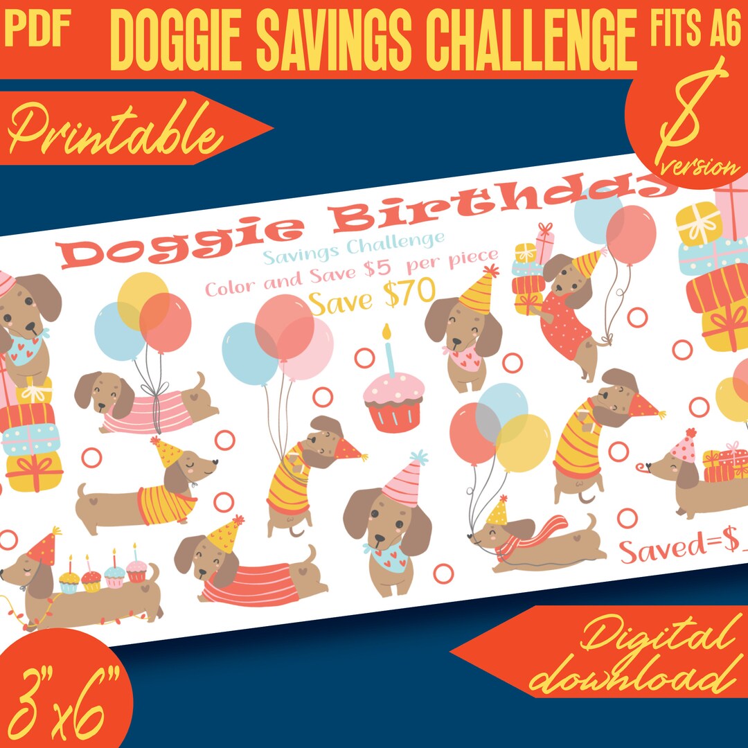 Dog Birthday Savings Challenge Mini Color and Save Printable 100D III ...
