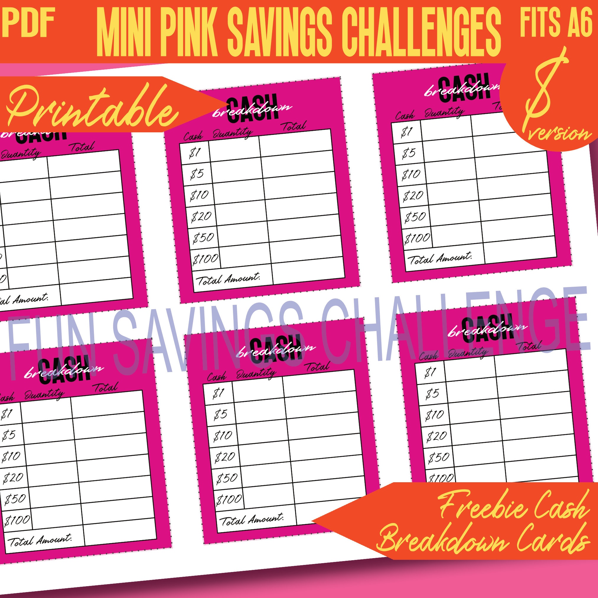 Pink Mini Girly Savings Challenge Color and Save Printables 100D | A6 ...