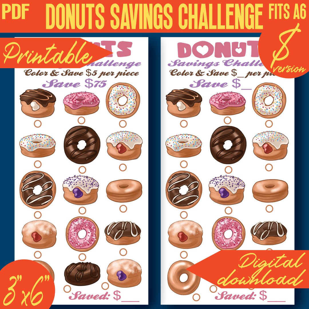 Donuts Savings Challenge Mini Color and Save Printable 100D IV | A6 ...