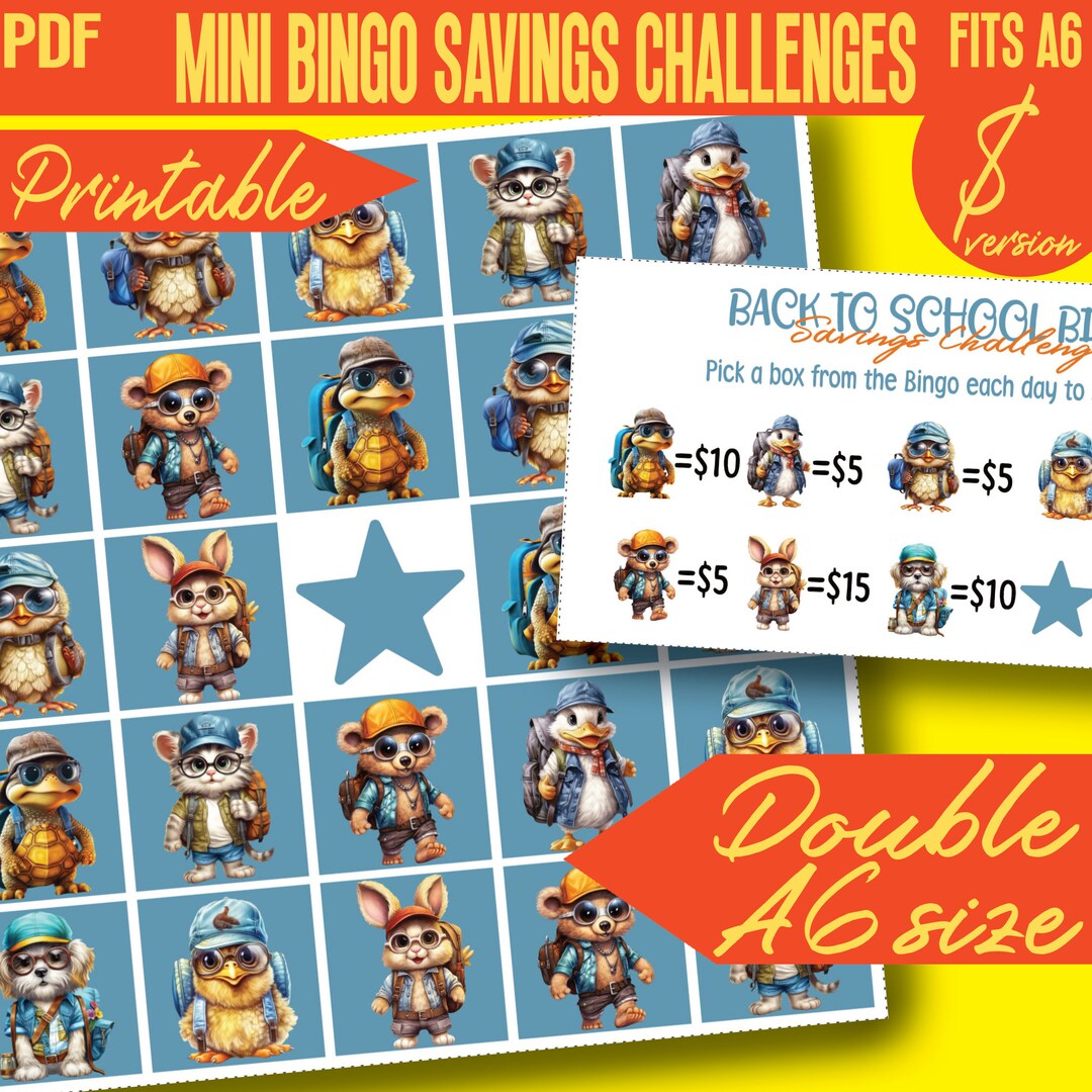 Back to School Cute Savings Challenge Bingo Game Printable 100D Fits A6 ...