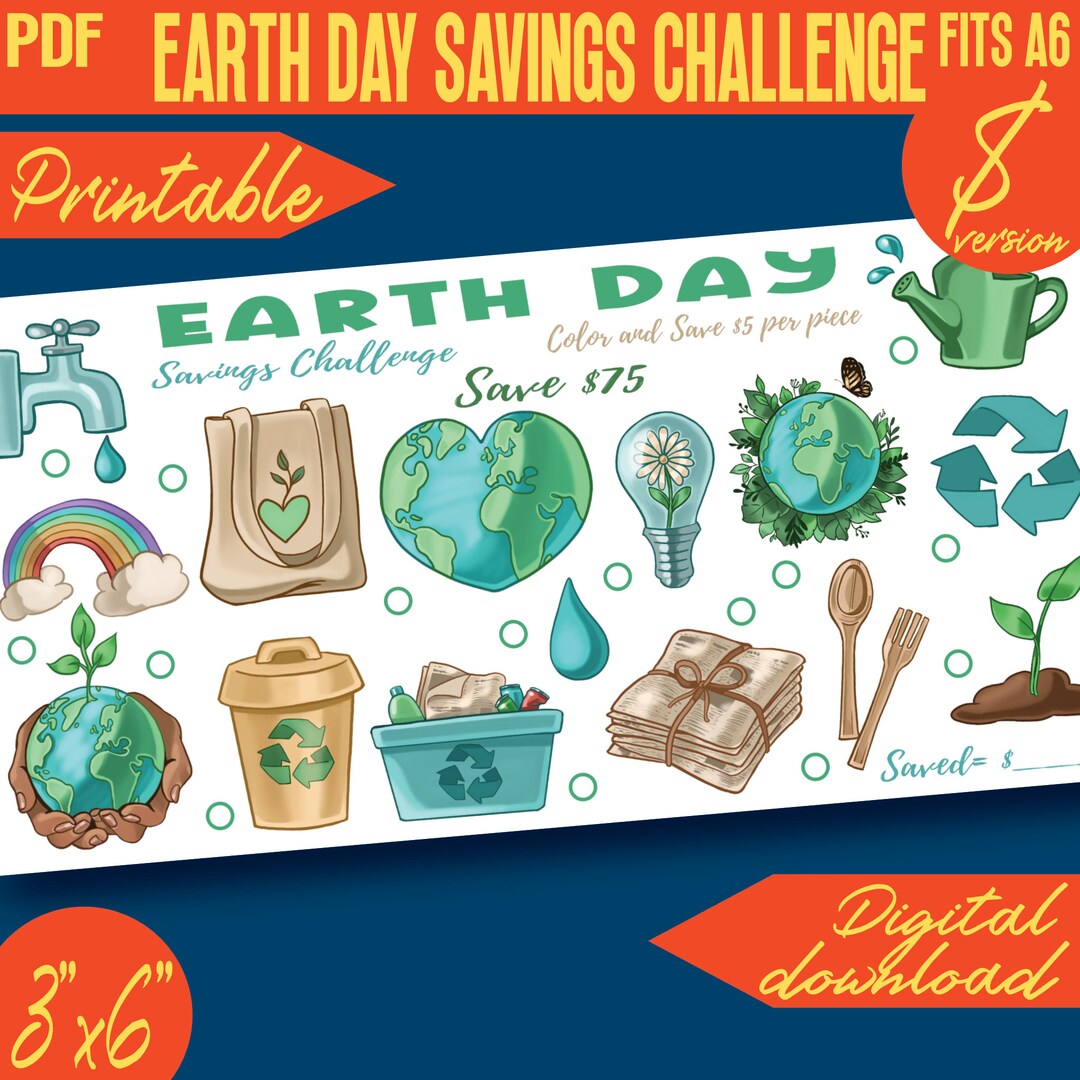 Earth Day Savings Challenge Mini Color and Save Printable 100D IV | A6 ...