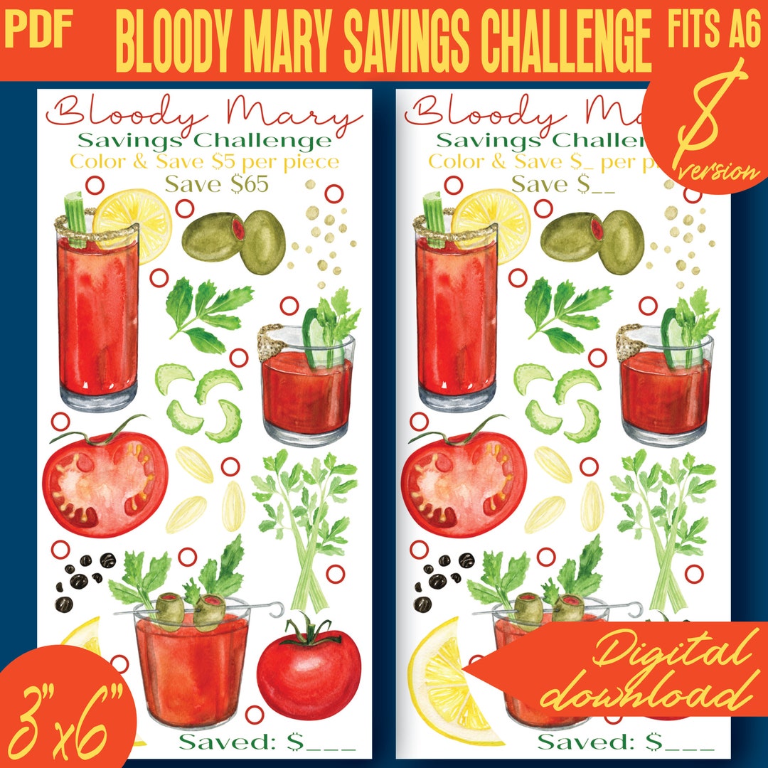 Bloody Mary Savings Challenge Mini Color and Save Printable 100D IV A6 ...