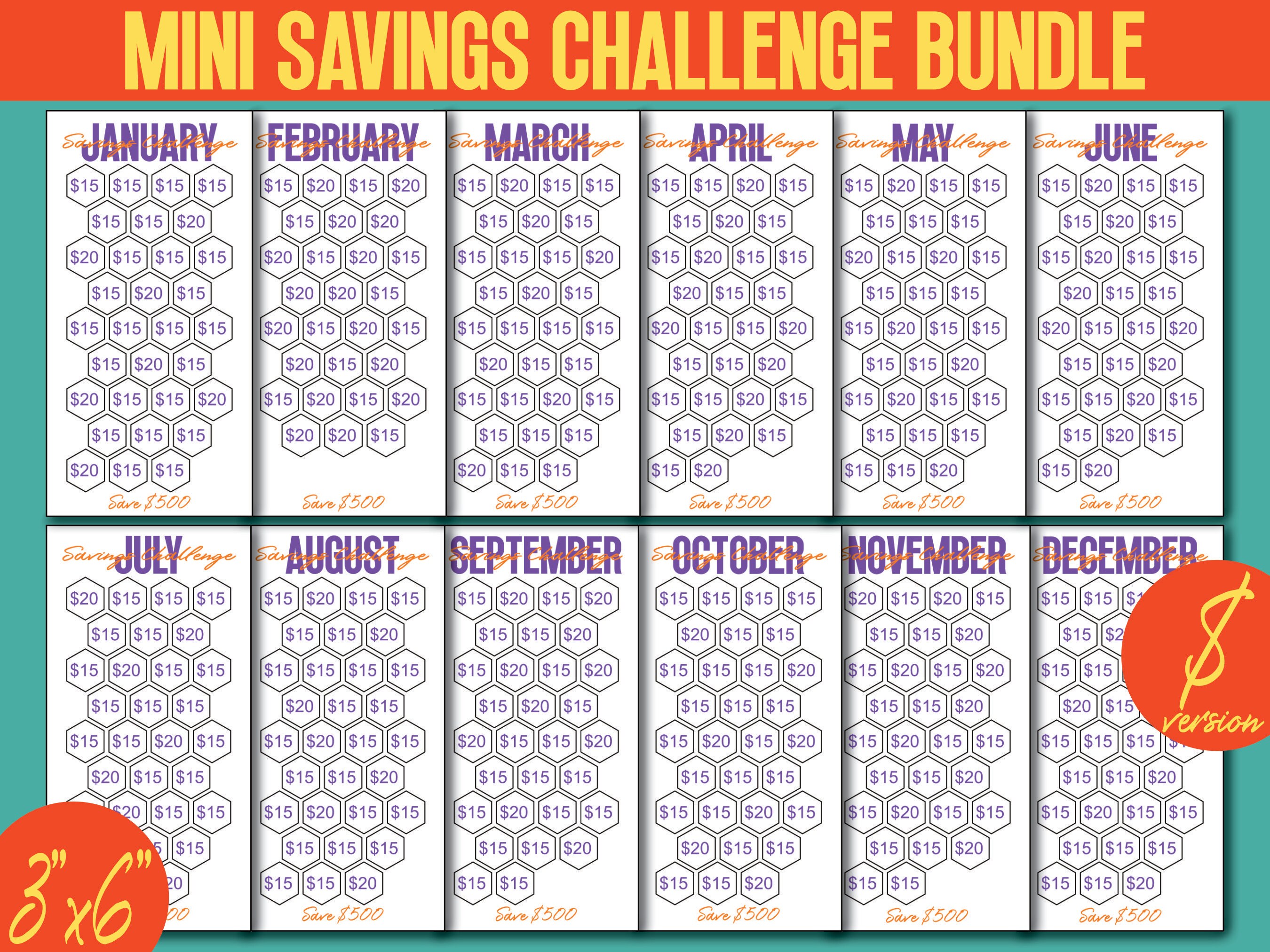 60+ SAVINGS Challenge Printable Bundle 100D | Mini 3x6” | Fit A6 Binder ...