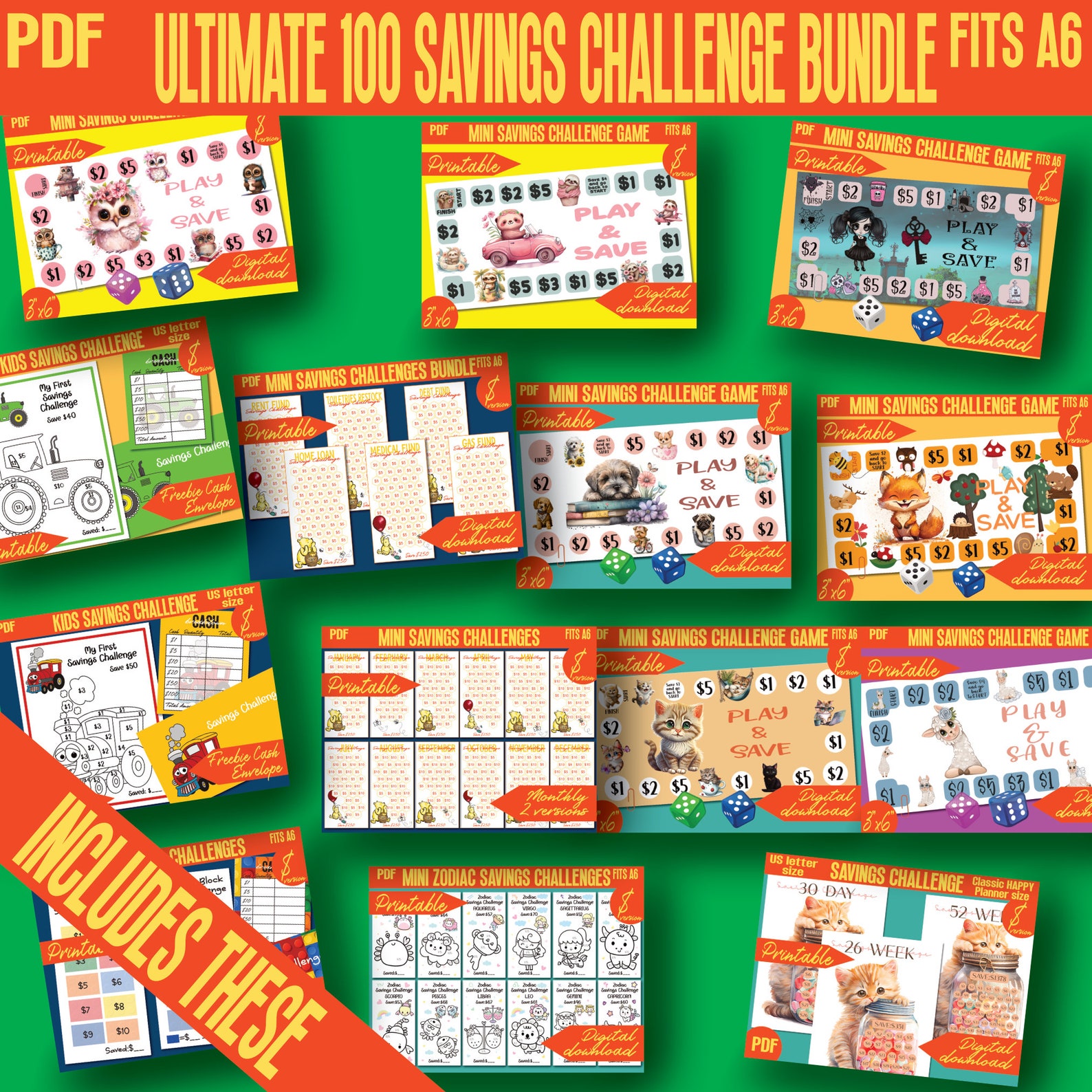Ultimate Savings Challenges Bundle Printables and Games 120+ | A6 ...