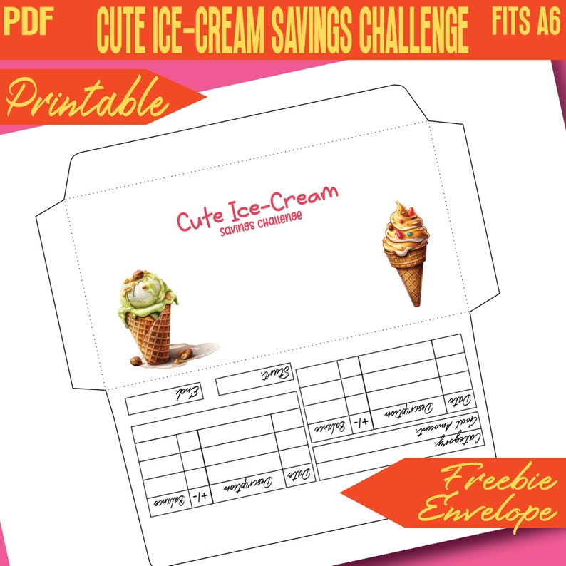 Cute Ice-cream Savings Challenge Color and Save Mini Printable 100E II ...