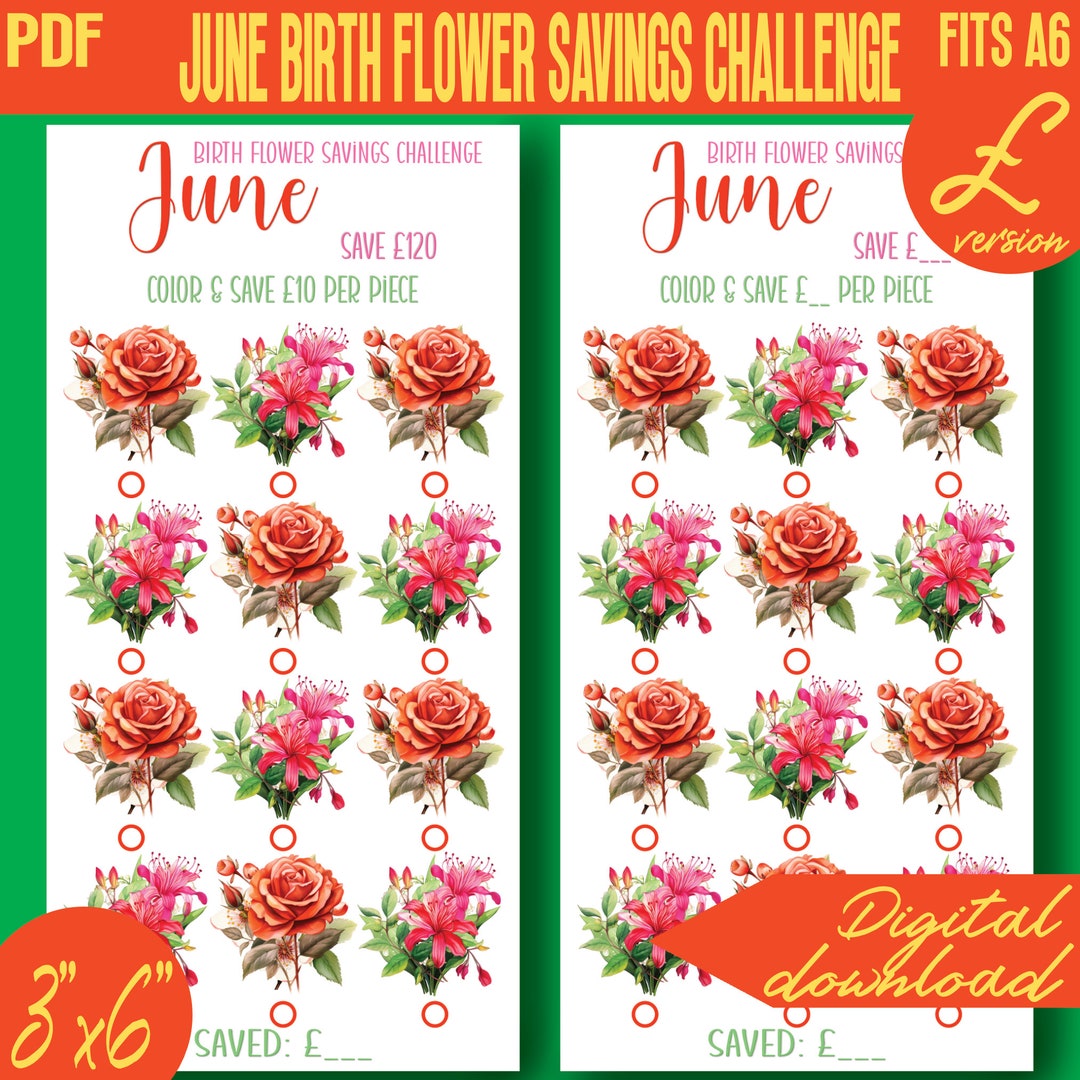 Birth Flower June Savings Challenge Mini Color and Save Mini Printable ...