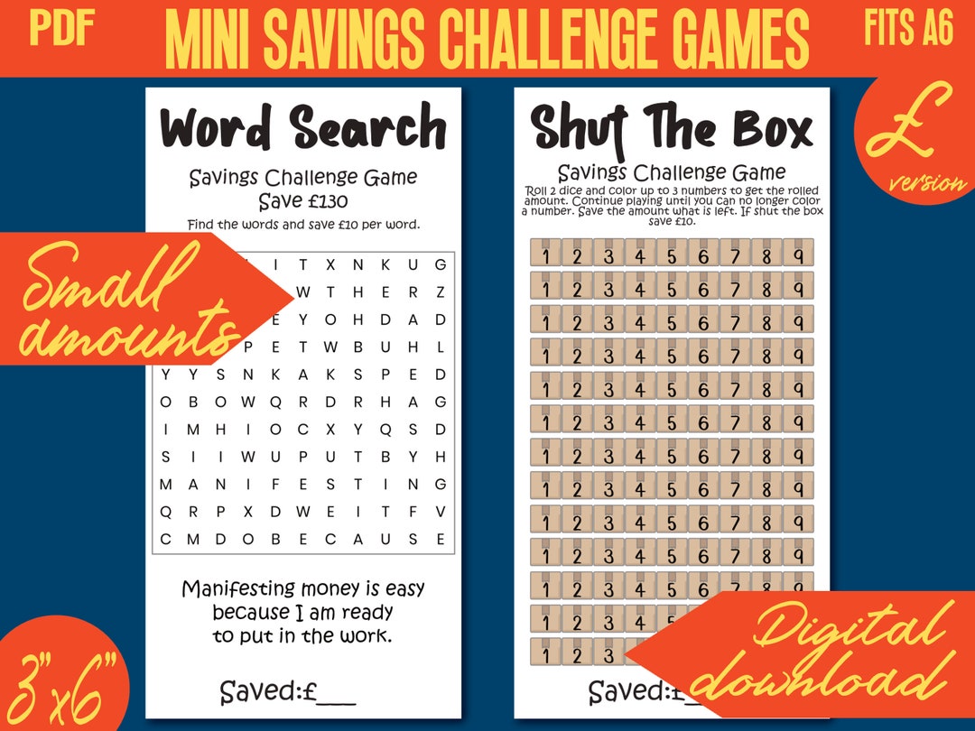 Shut the Box and Word Search Mini Savings Challenge Games 100P ...