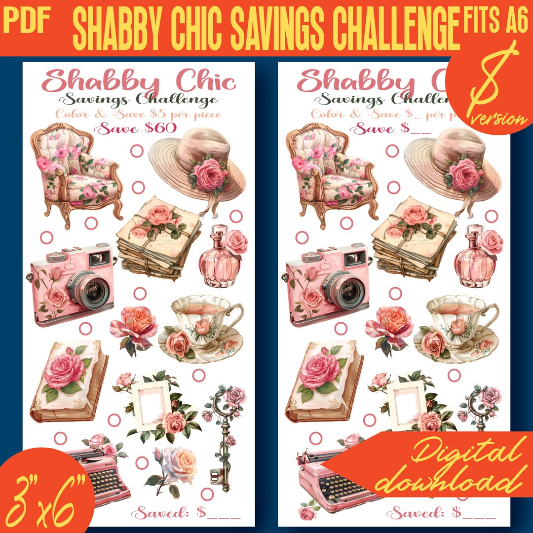 Shabby Chic Savings Challenge Mini Color and Save Printable 100D III ...