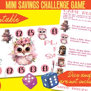 Mini Savings Challenge Game Cute Owls Printable 100P Envelope, Tracker 3x67,5x15 Cm A6 Size ...