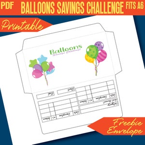 Balloons Savings Challenge Mini Color and Save Printable 100D IV A6 ...