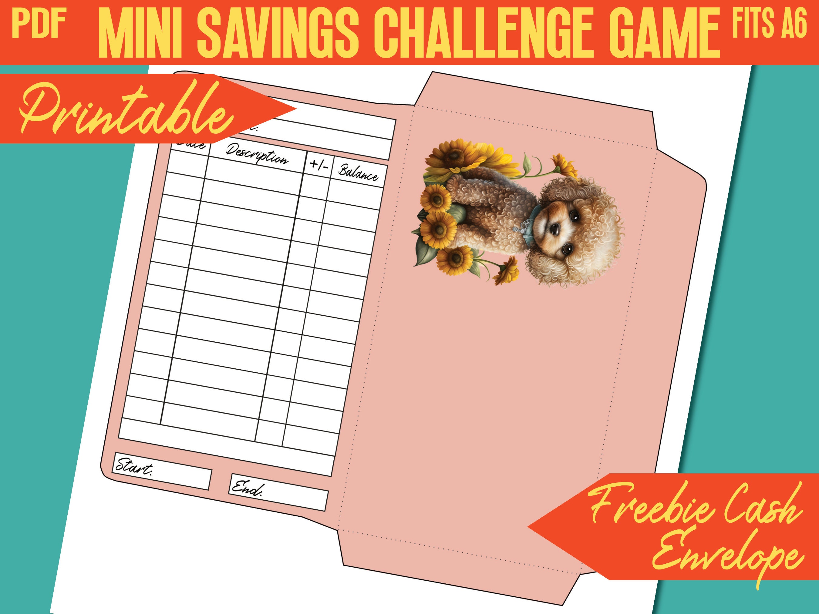 Savings Challenge Game Cute Puppy Dog Printable 100D Envelope, Tracker ...