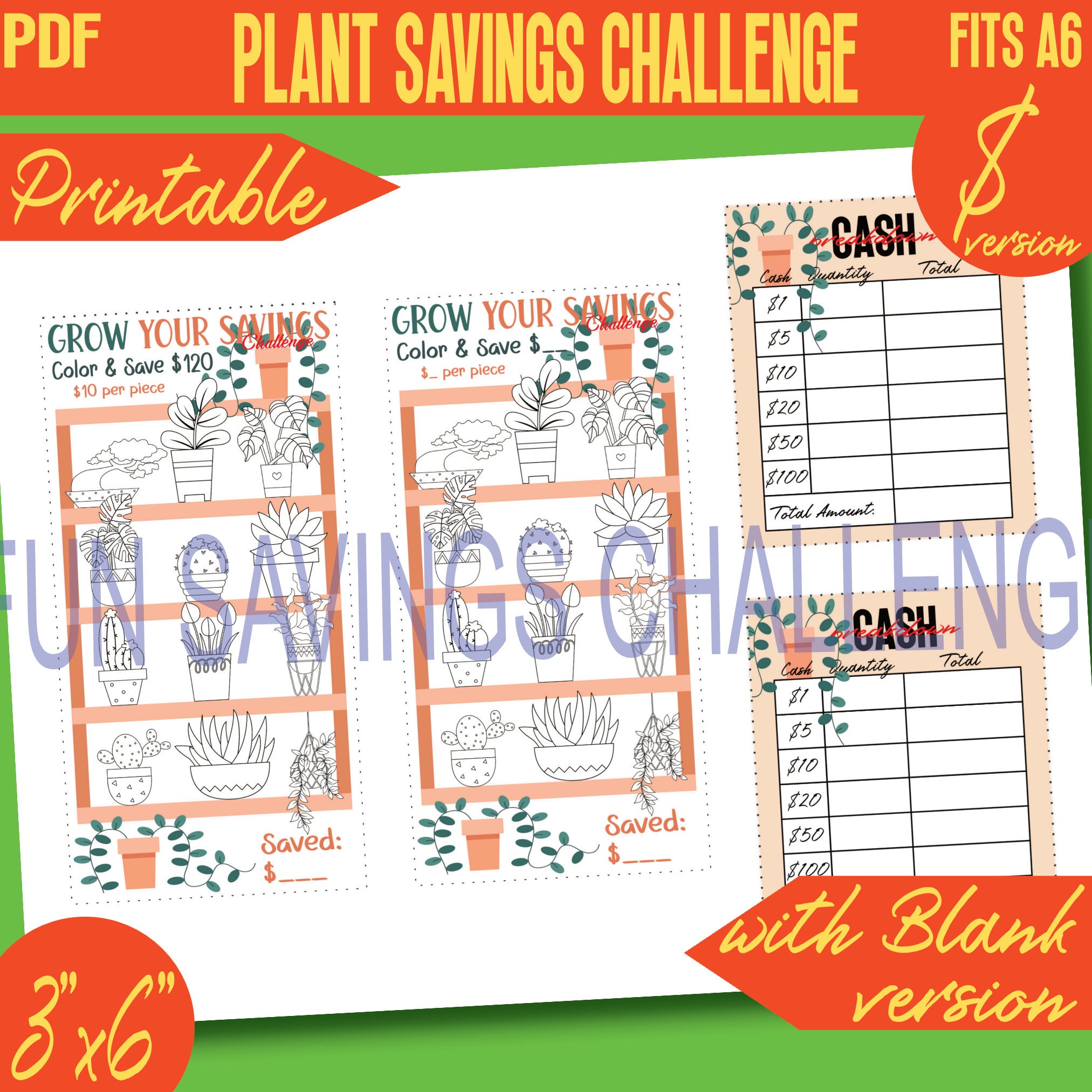 Grow Your Savings Challenge Cute Plants Color and Save Printable 100D ...