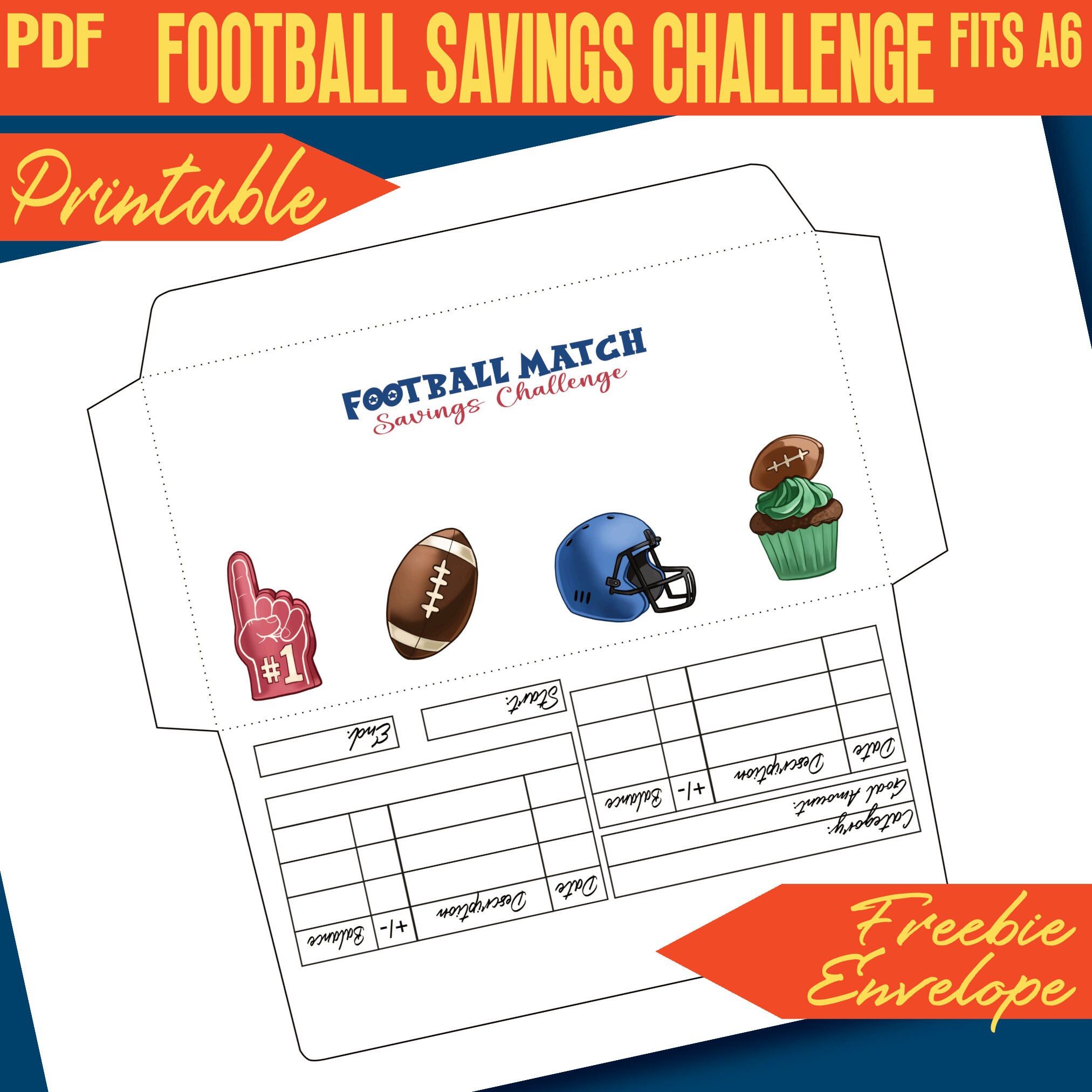 Football Savings Challenge Mini Color and Save Printable 100D III | A6 ...