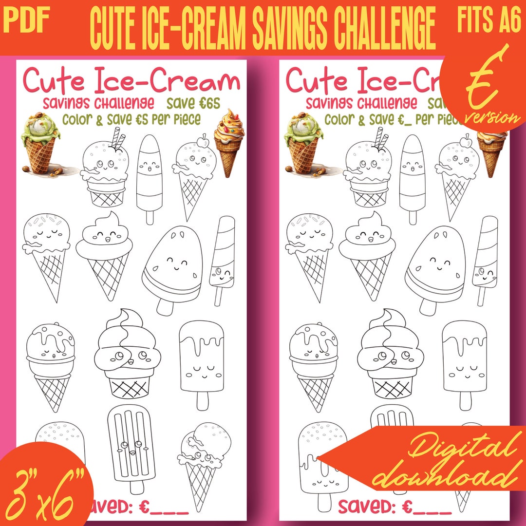 Cute Ice-cream Savings Challenge Color and Save Mini Printable 100E II ...